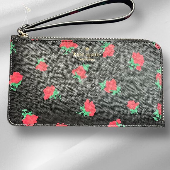 kate spade | Bags | Kate Spade Wristlet Black With Red Roses Nwt | Poshmark